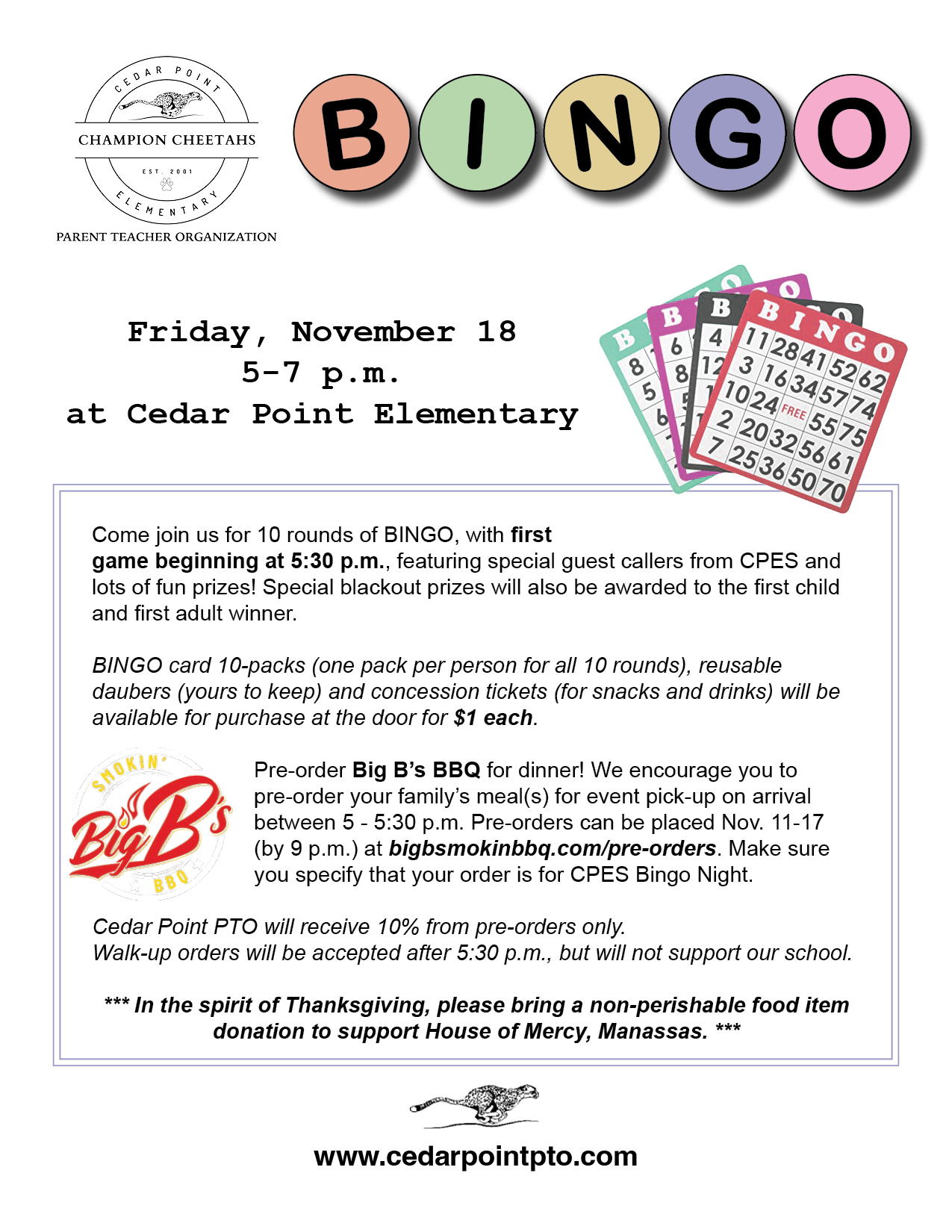Fall Bingo Night – Cedar Point PTO